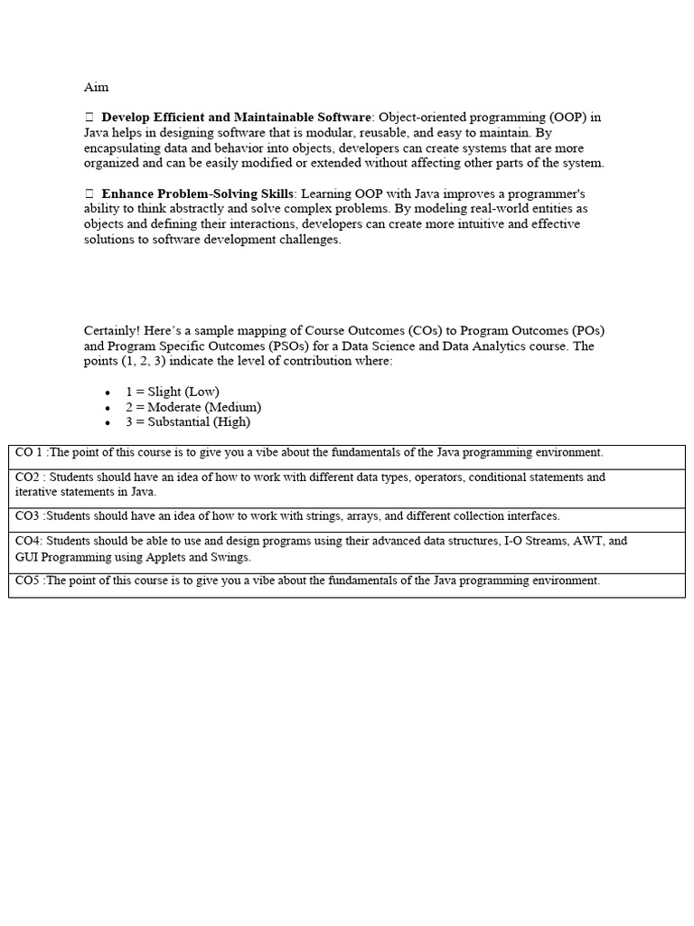 OOP CO PO PSO Mapping | PDF | Object Oriented Programming | Engineering