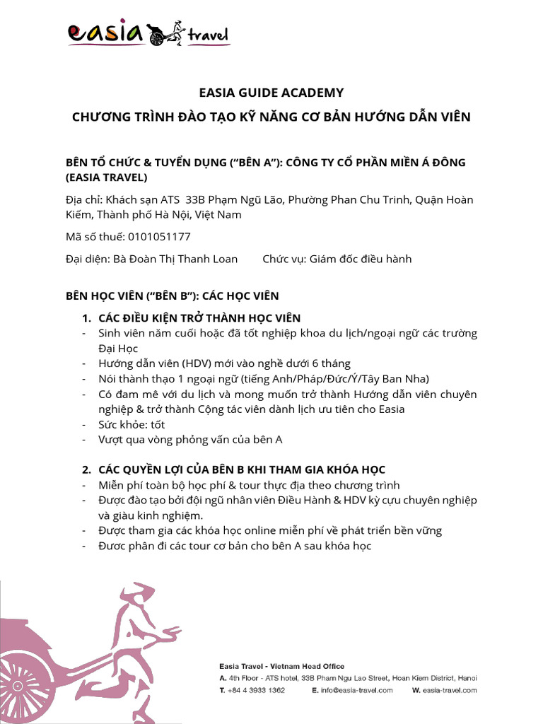 Easia Travel Guide Academy 2024 - Offer Letter | PDF