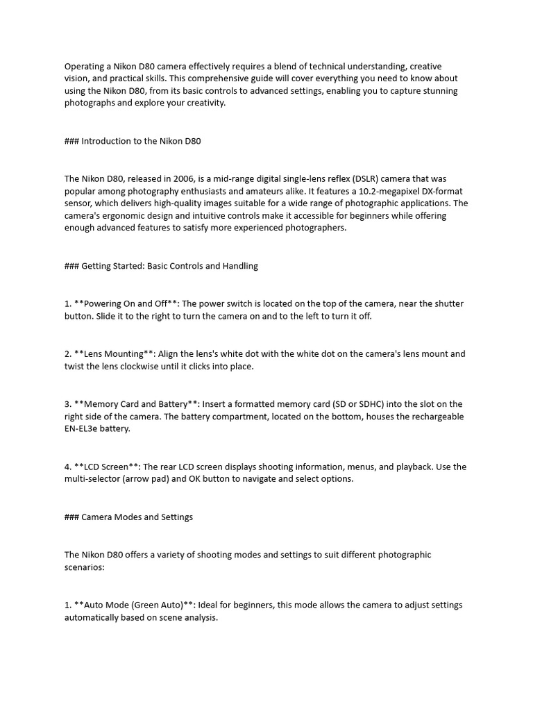 How To Use A Nikon D80 Camera | PDF | Shutter Speed | Camera