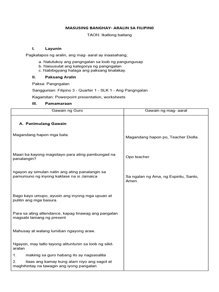PANGNGALAN Masusing Banghay Aralin | PDF