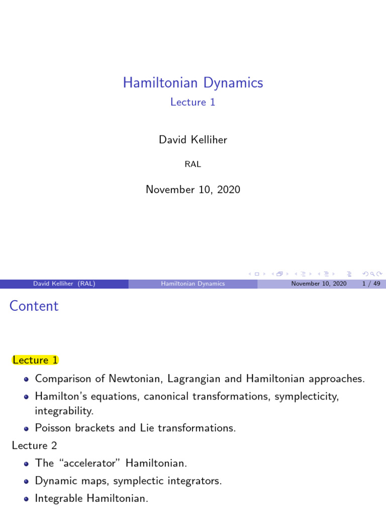 Introduction to Hamiltonian Dynamics | PDF | Hamiltonian Mechanics ...