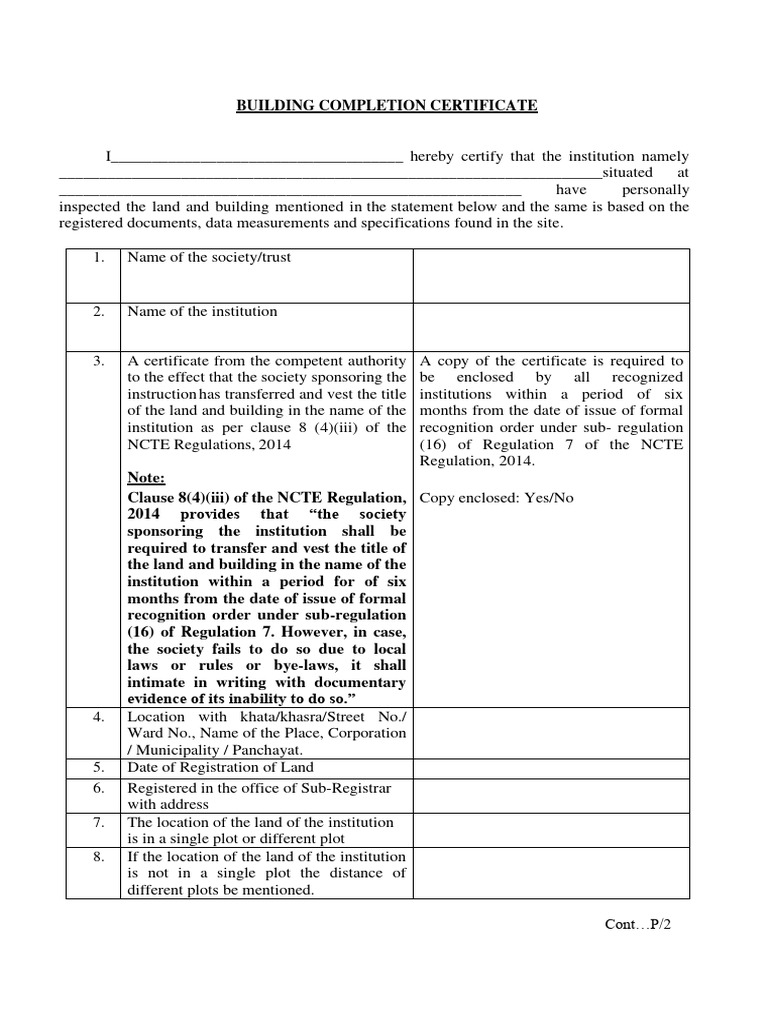 New Bulding Complitation Certificate | PDF