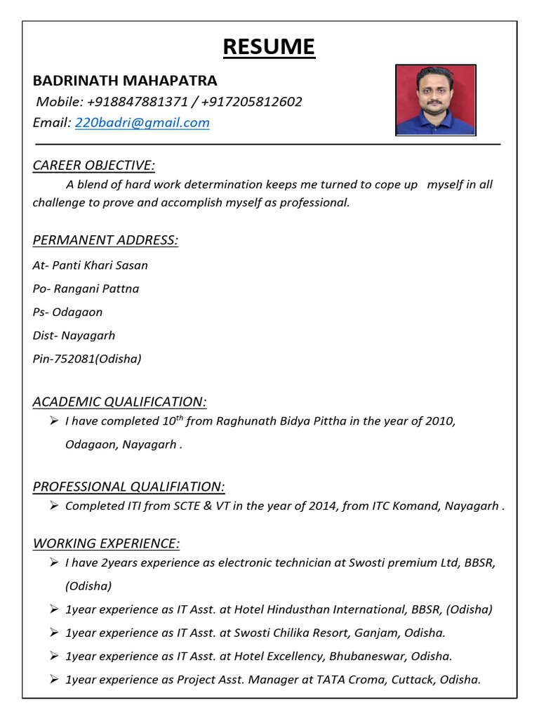 Badrinath Mahapatra Resume | PDF