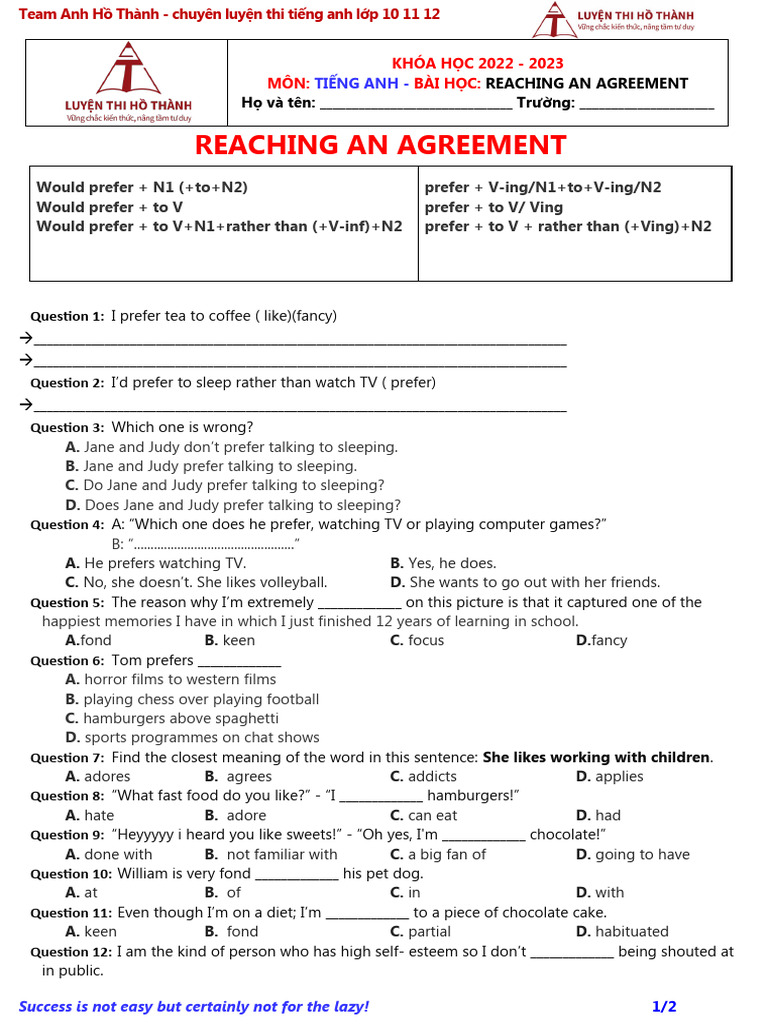 Reaching Agreement - Grade 10 | PDF | Career & Growth | Language Arts ...