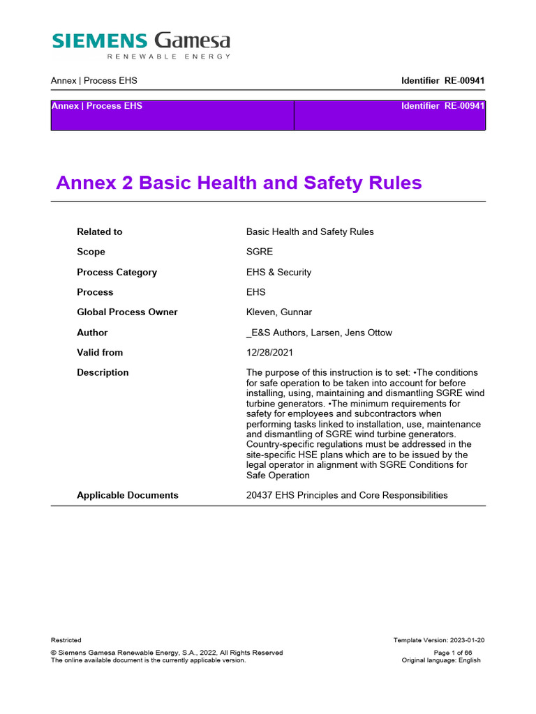Annex 4 RE-00941 Basic Health and Safety Rules | PDF | Personal ...
