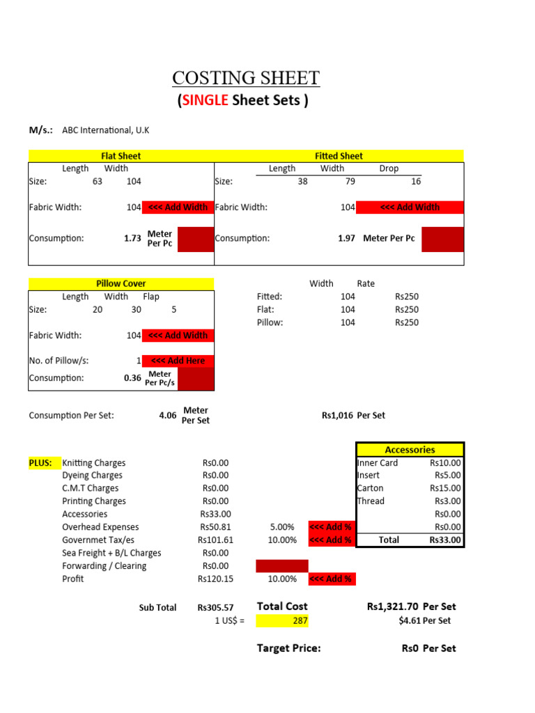 Costing_Sheet_Sets Javed France | PDF