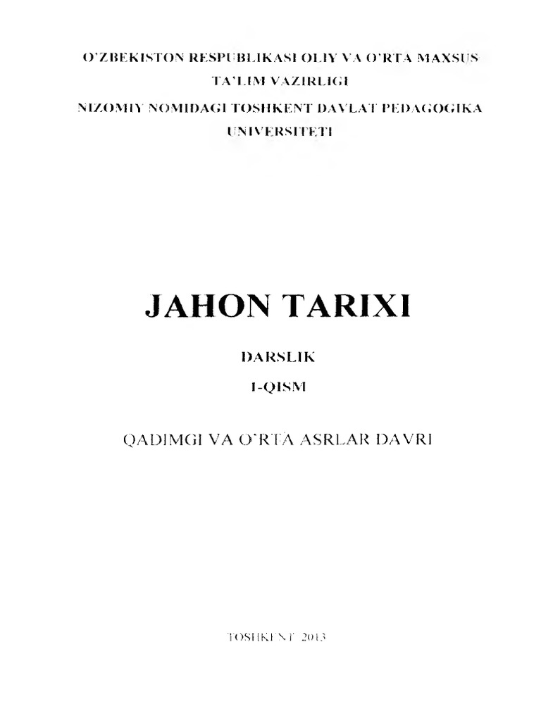 Jahon Tarixi Darslik I Qism | PDF