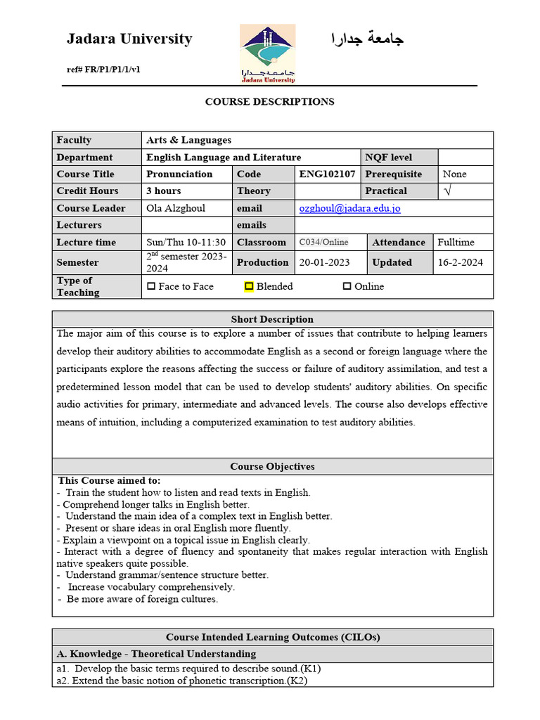 Courses Description Pronounciation | PDF | English Language | Plagiarism