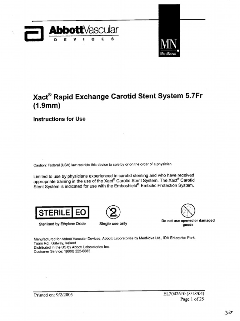 Xact® Rapid Exchange Carotid Stent System 5.7Fr (1.9mm) | PDF | Stent ...