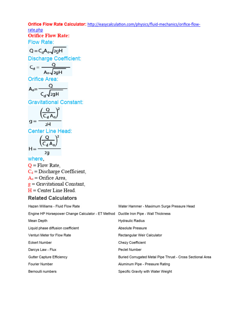 Orifice Flow Rate Calculator Guide | PDF