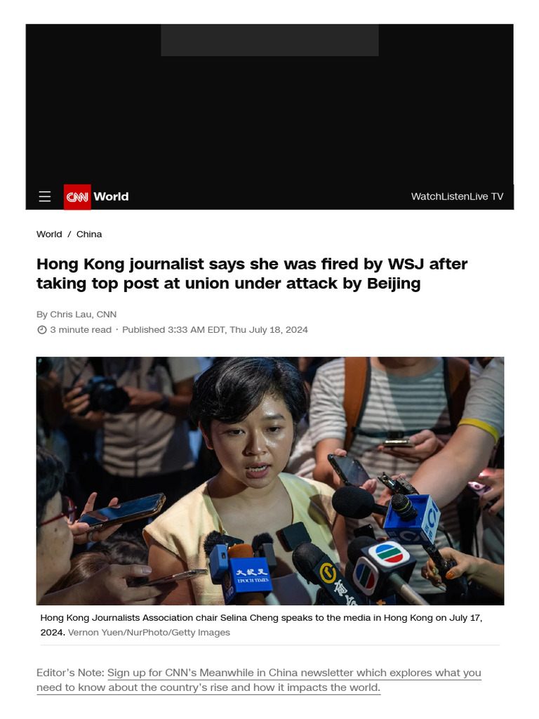 Selina Cheng - Hong Kong Journalist Says She Was Fired by WSJ After ...