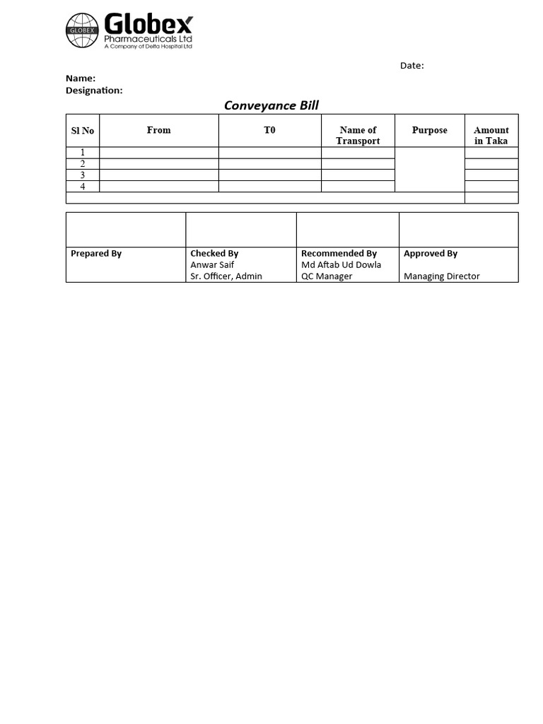 Conveyance Bill Template for Approval | PDF