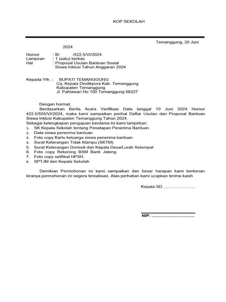 Format Proposal Bansos Inklusi 2024 | PDF