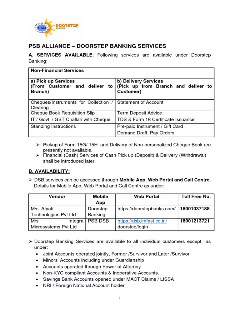 PSB DSB Services - Information For Customers | PDF | Cheque | Banks