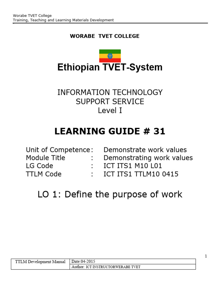 Ethiopian TVET-System: Learning Guide # 31 | PDF | Attitude (Psychology) | Educational Technology