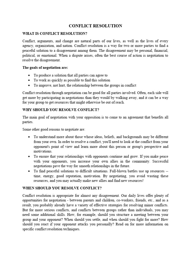 Conflict Resolution | Download Free PDF | Conflict Resolution ...