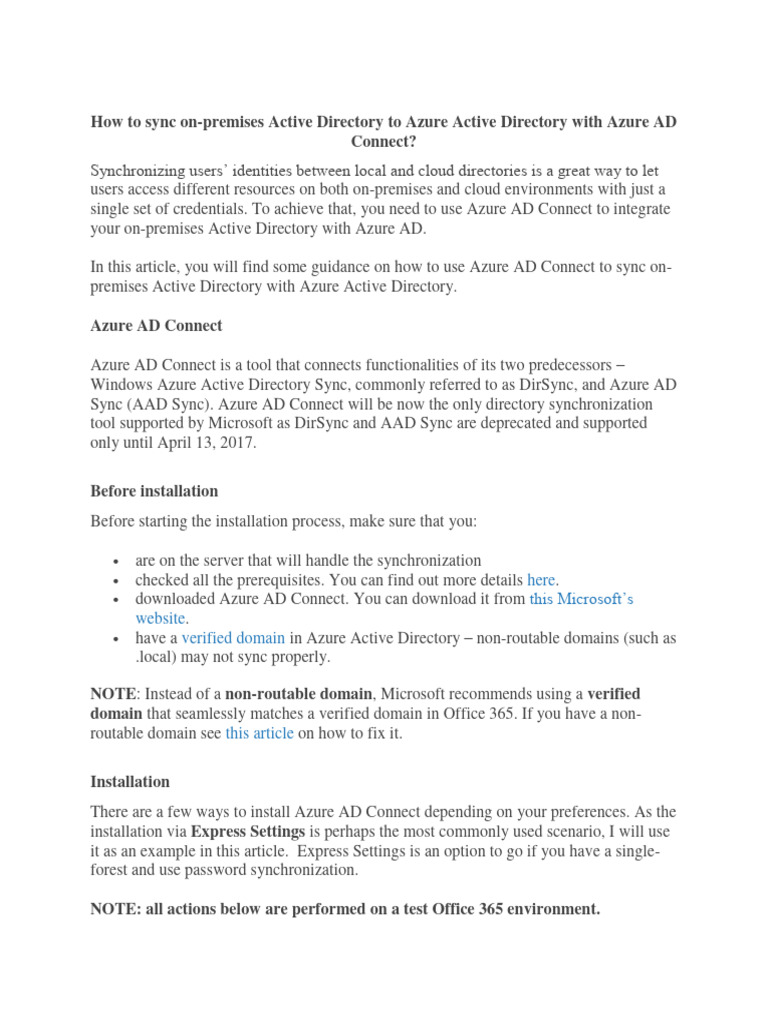How To Sync On-Premises Active Directory To Azure Active Directory With ...