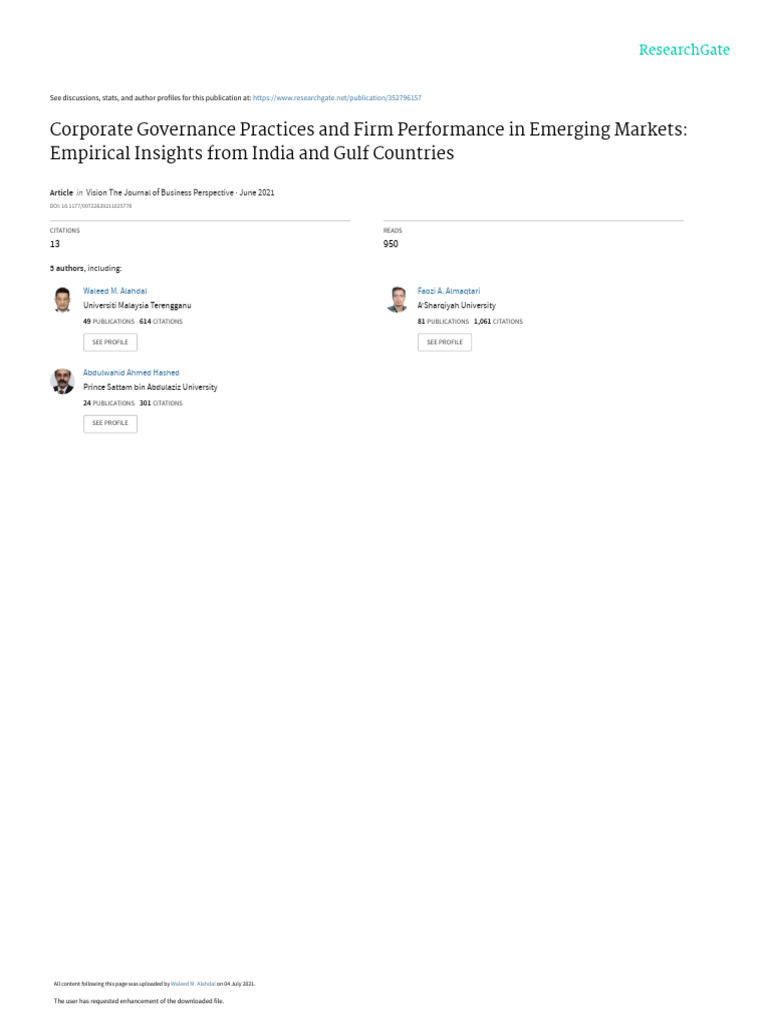 Corporate Governance Practices and Firm Performance in Emerging Markets ...