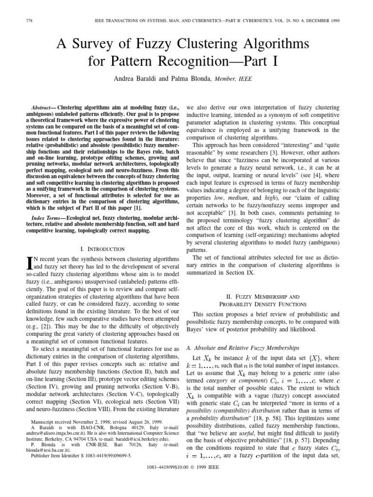 1999 A Survey Of Fuzzy Clustering Algorithms Pdf Fuzzy Logic
