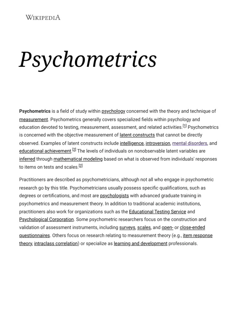 Psychometrics Wikipedia Pdf Psychometrics Validity Statistics