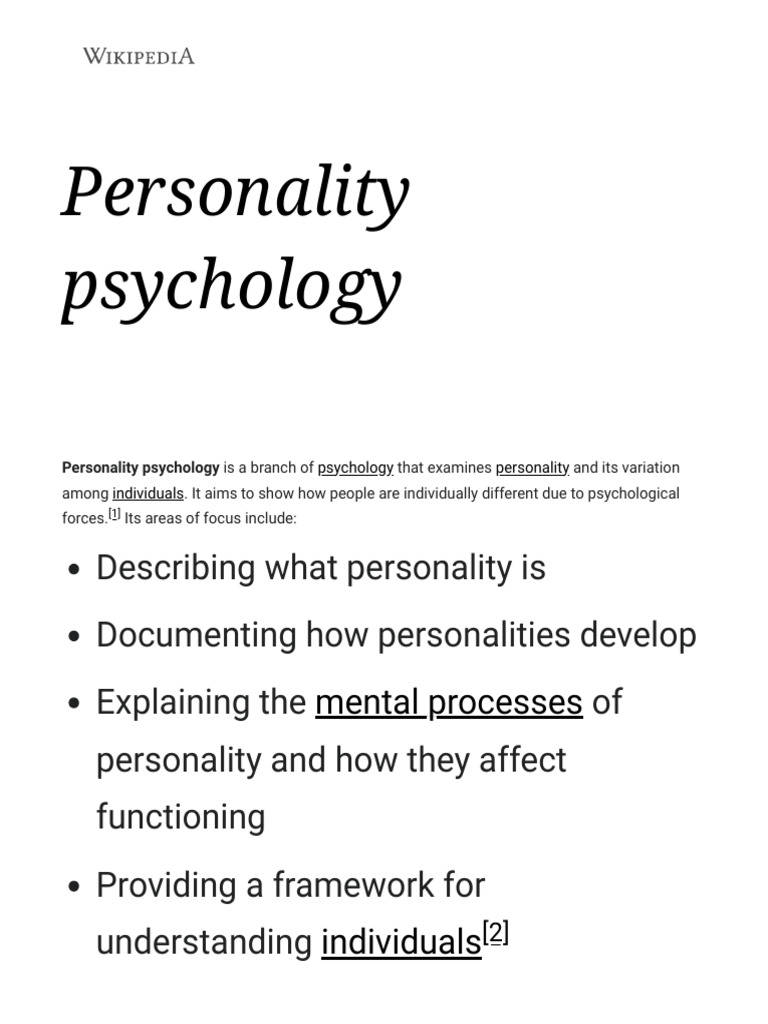 Personality Psychology - Wikipedia | PDF | Personality Psychology | Id