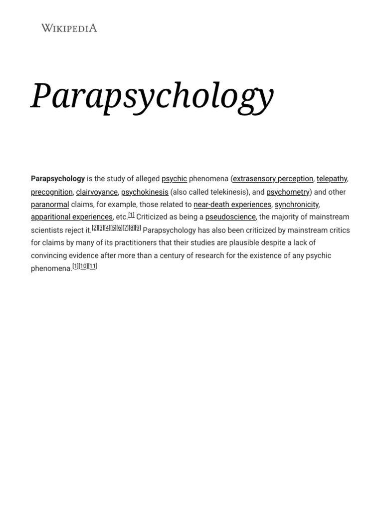 Parapsychology - Wikipedia | PDF | Parapsychology | Extrasensory Perception