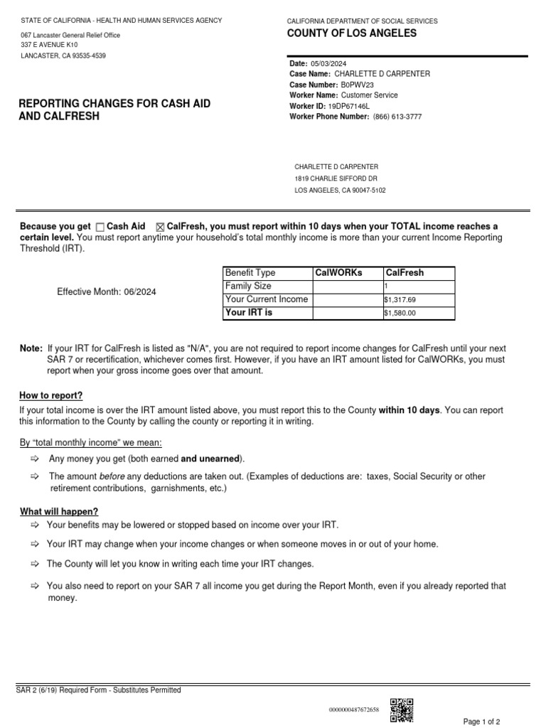 Reporting Changes For Cash Aid and CalFresh | PDF | Income | Tax Deduction