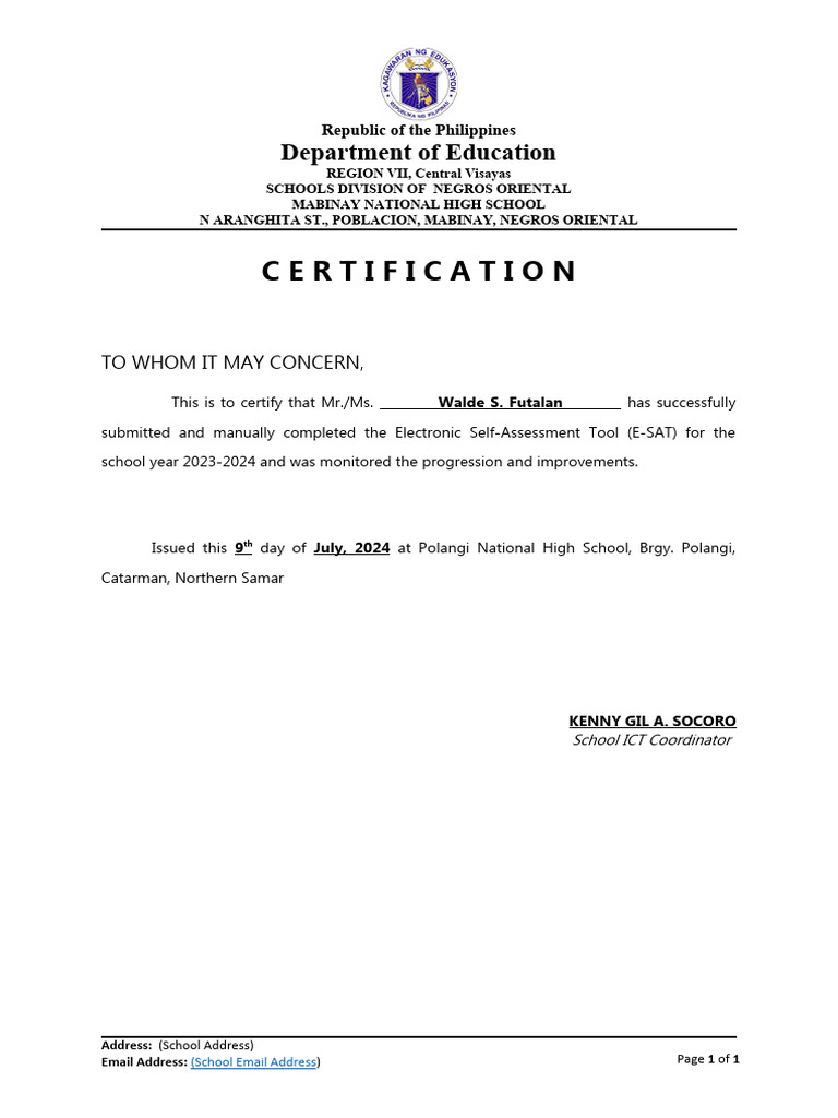 Ict e Sat Certification 1 | PDF | Wellness