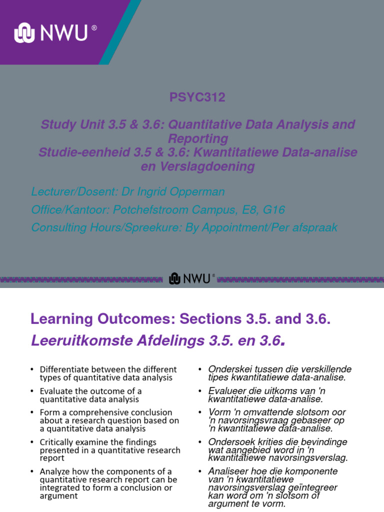 PSYC312 SU3 Lec10 Quant Analysis Reporting PDF | PDF | Statistics | P Value