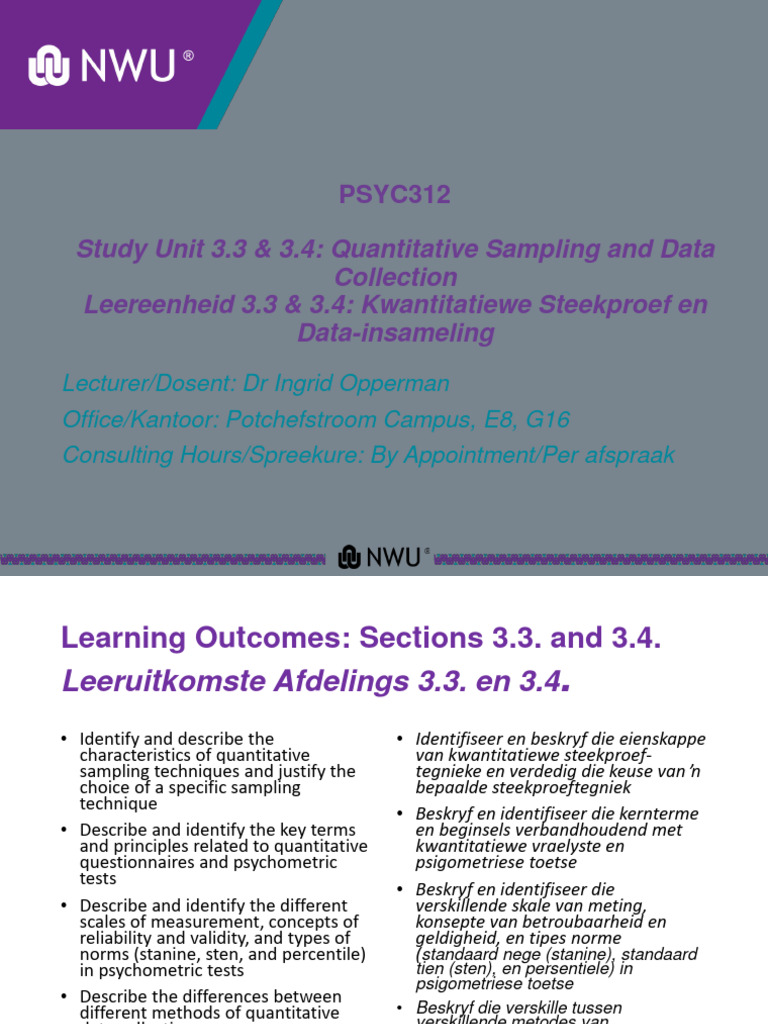 PSYC312 SU3 Lec9 Quant Sampling Data Collection PDF | PDF | Psychometrics | Level Of Measurement