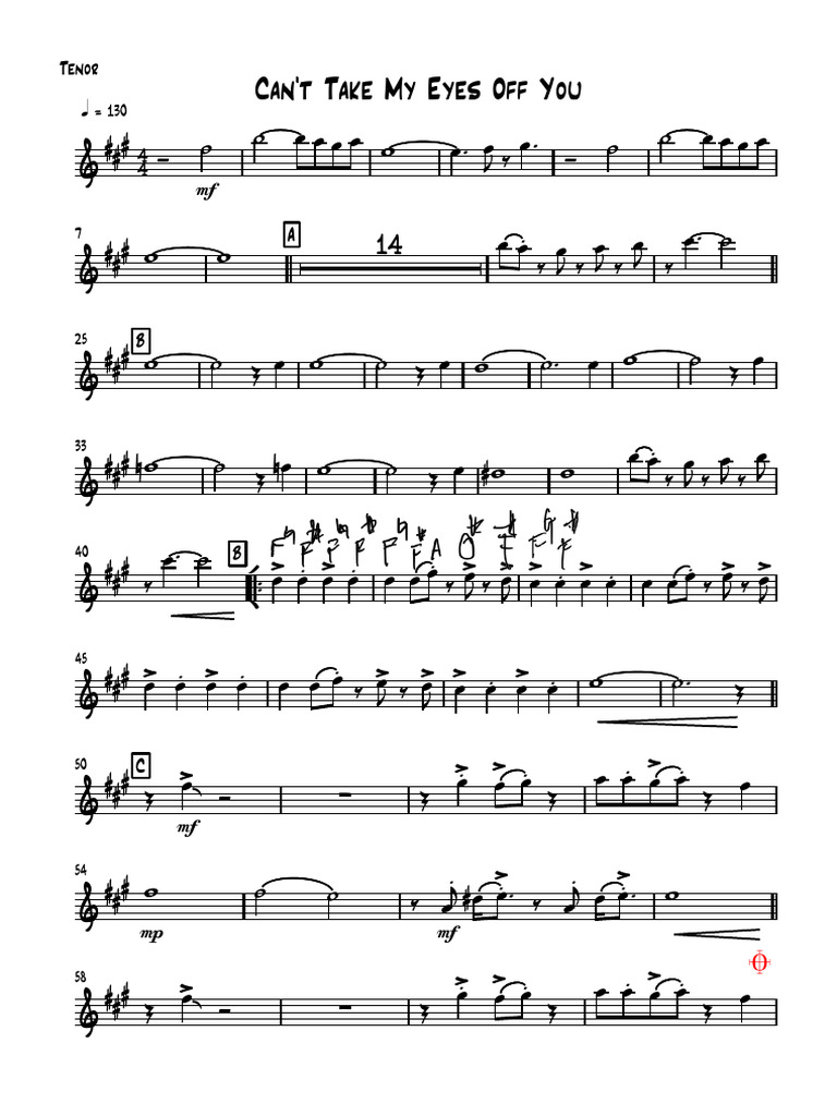 Cant Take My Eyes Off You Muse BB Tenor Key A | PDF