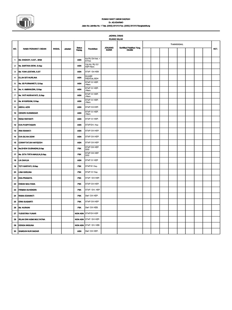 Blanko Jadwal Dinas Terbaru Tahun 2024 | PDF