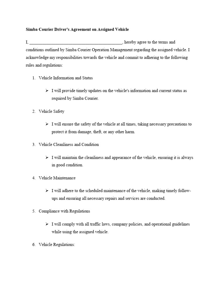 Drivers Agreements On Vehicle Assigned | PDF