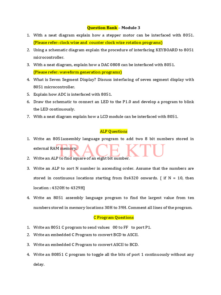 Question Bank CAM - Module 3 | PDF | Microcontroller | Analog To Digital Converter