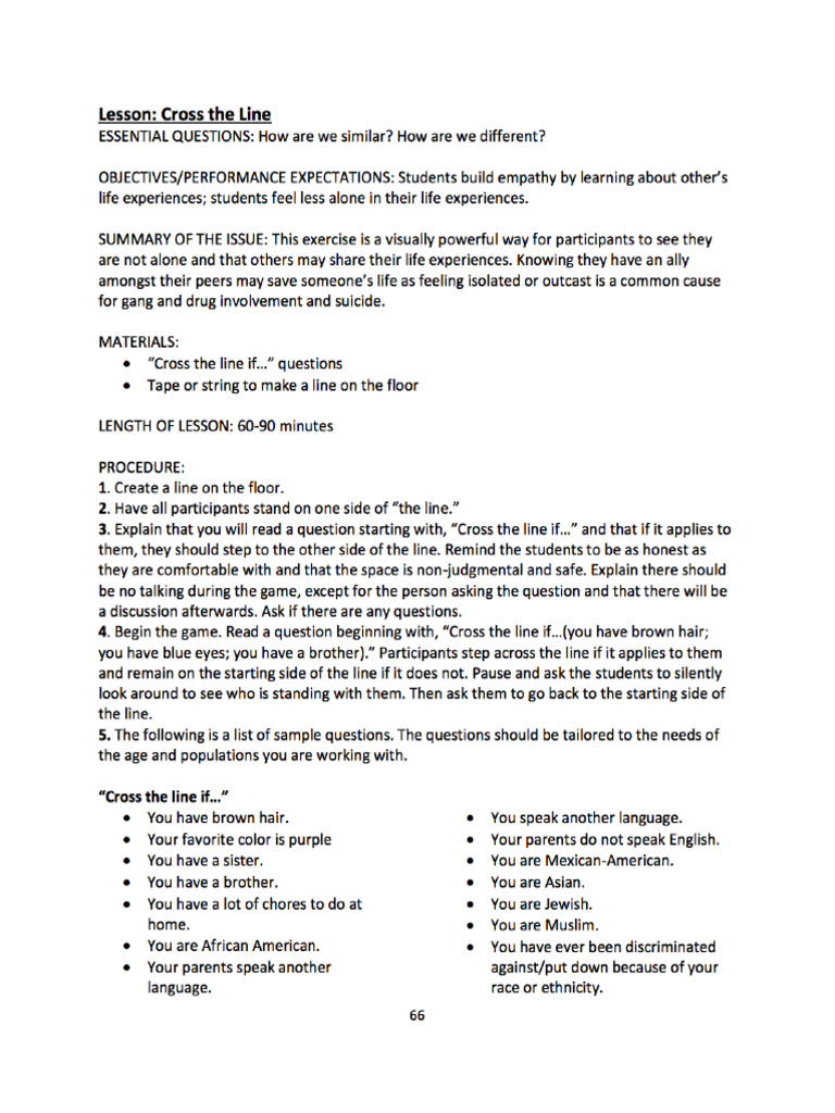 Cross The Line - Similarities Differences Activity | PDF