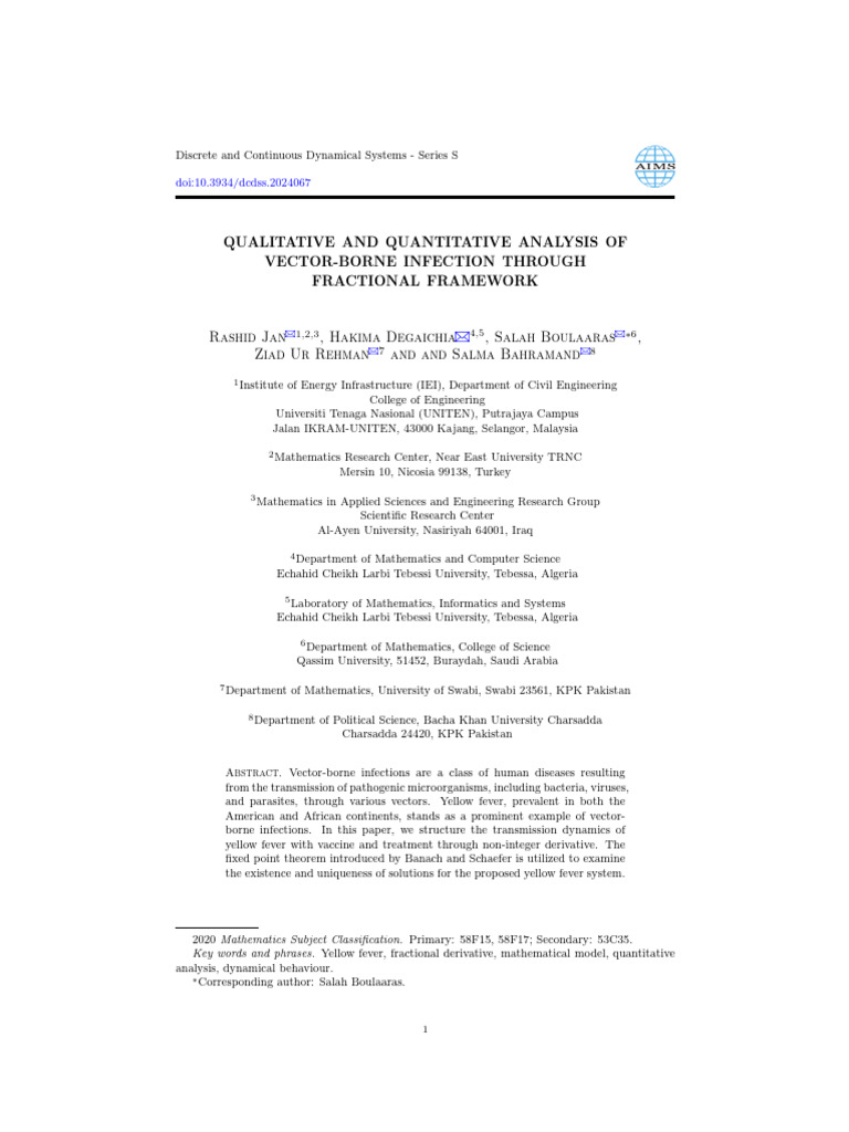 10.3934 dcdss.2024067 | PDF | Yellow Fever | Clinical Medicine