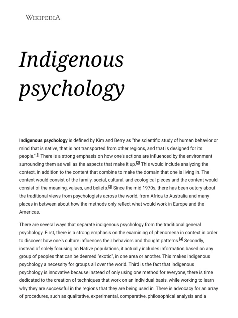 Indigenous Psychology - Wikipedia | PDF | Psychology | Behavioural Sciences