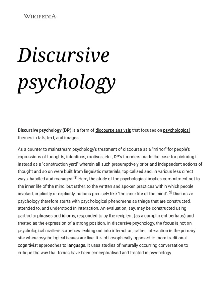 Discursive Psychology Wikipedia Pdf Liberal Arts Education Psychology
