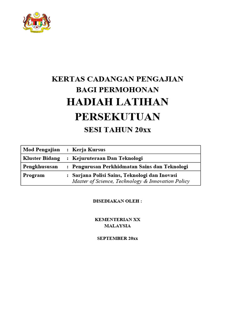 Kertas Cadangan Pelan Pengajian Program Sarjana (Secara Kerja Kursus ...