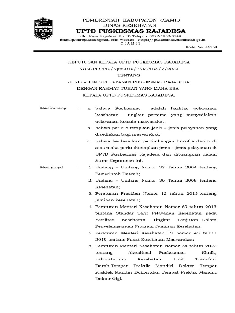 SK Jenis - Jenis Pelayanan Revisi | PDF