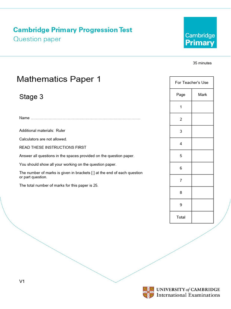 Primary Progression Test Stage 3 Math Paper 1pdf | PDF | Litre