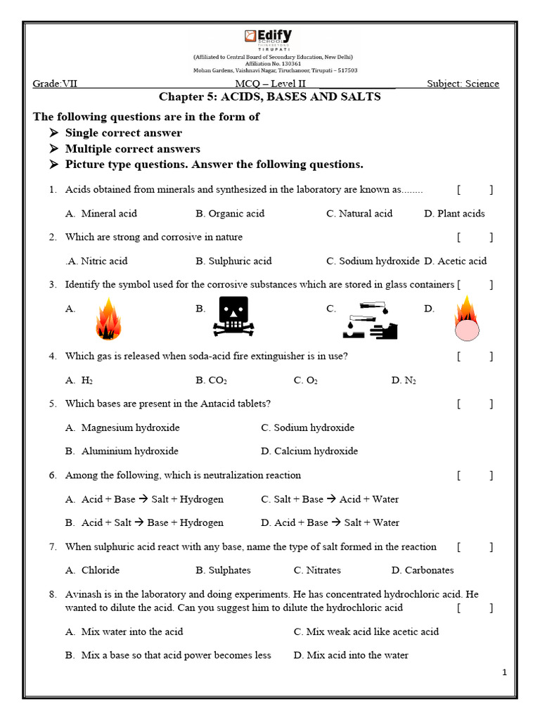 Chapter 5 - MCQ Level 2 | PDF | Acid | Ph