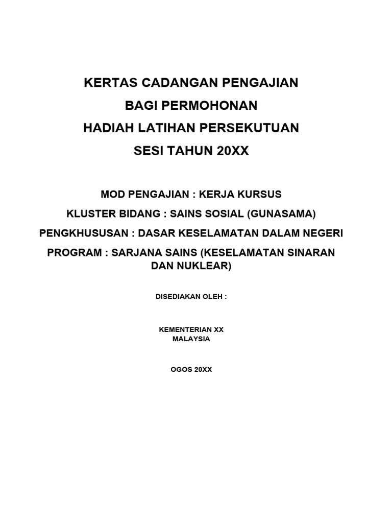 Kertas Cadangan Pelan Pengajian Program Sarjana (Secara Kerja Kursus ...