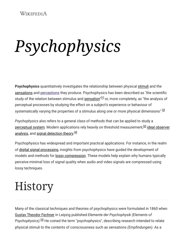 Psychophysics - Wikipedia | PDF | Psychophysics | Behavioural Sciences