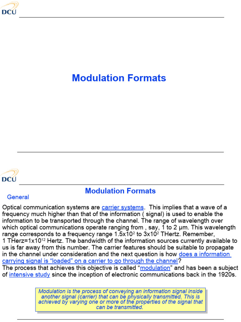 EE454 - Modulation Formats | PDF | Modulation | Waves