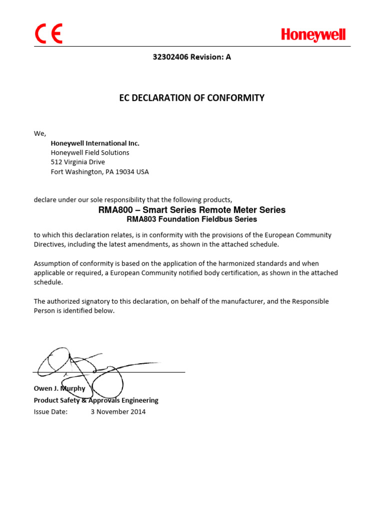 Rma800-Ce-32302406 - Ec Declaration of Conformity | PDF ...