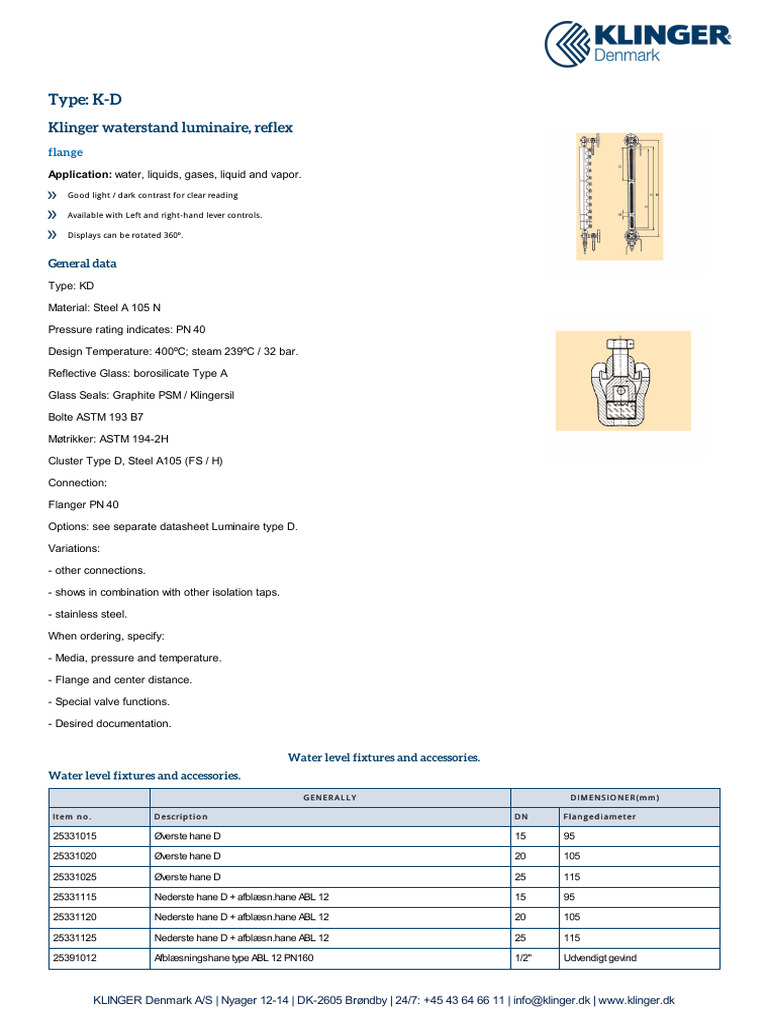 Type: K-D: Klinger Waterstand Luminaire, Reflex | PDF | Gases | Transparent Materials