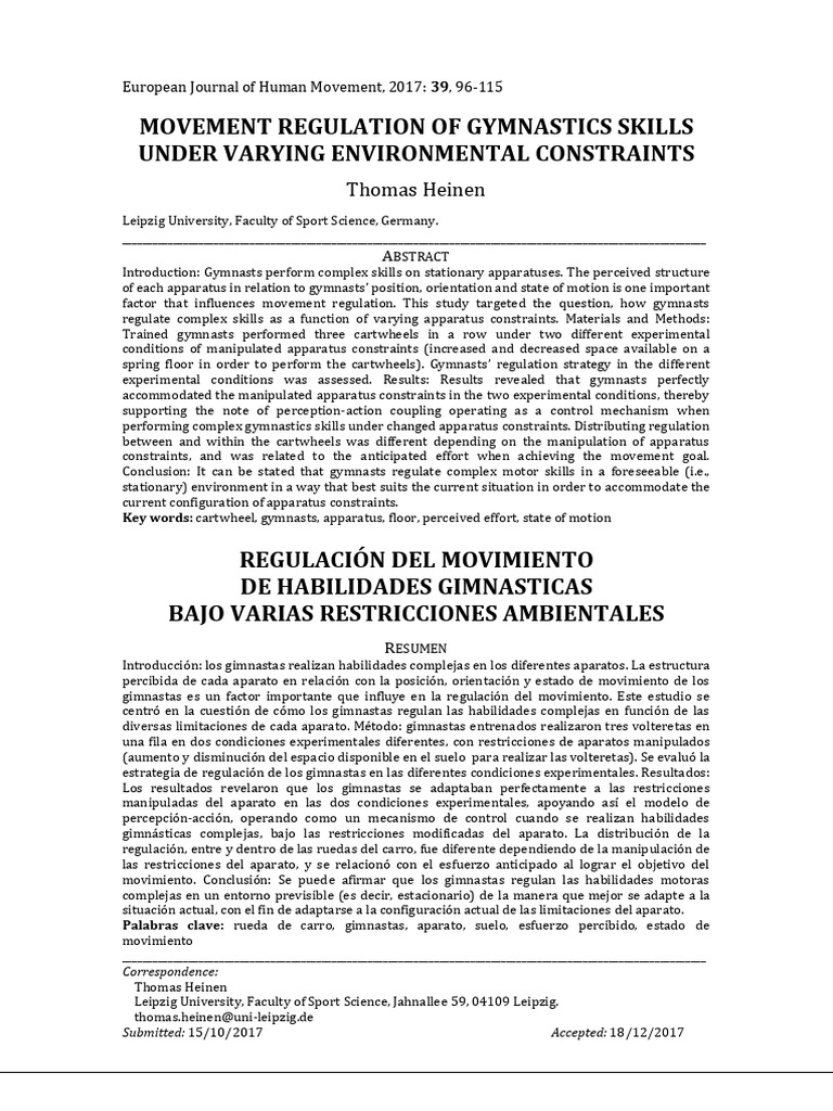 Movement Regulation of Gymnastics Skills Under Varying Environmental ...