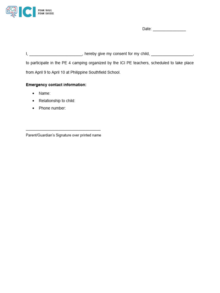 PE 4 Camping Consent Form | PDF