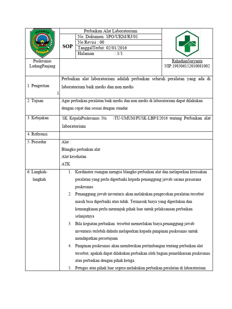 Prosedur Perbaikan Alat Laboratorium | PDF | Teknologi & Rekayasa